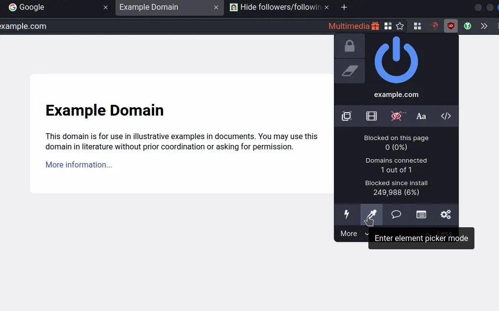 Hide web elements with UBlock Origin
